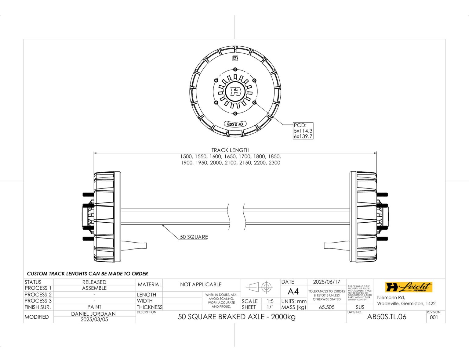 Braked Axles (2000kg Load Capacity, 2500kg and 3000kg load cap ...